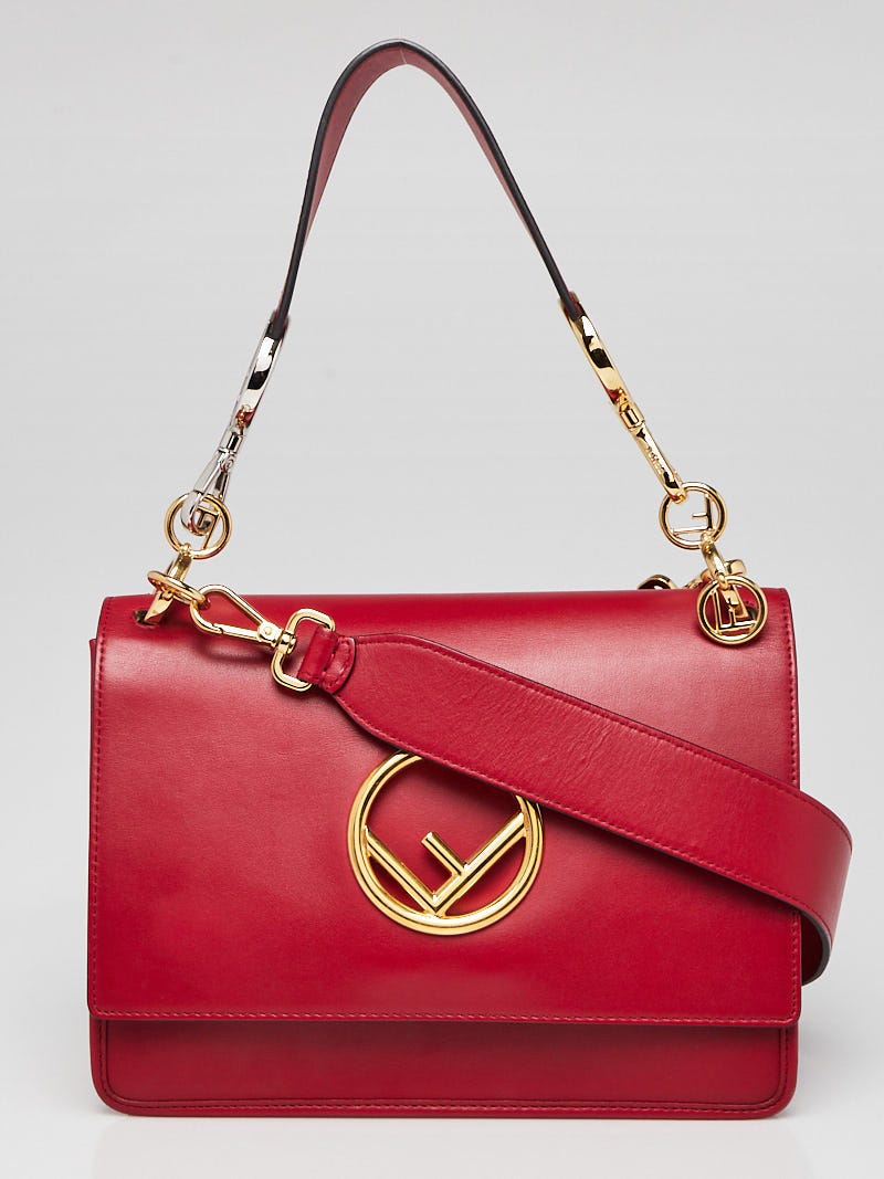 Fendi Red Smooth Calfskin Leather Kan I Logo Shoulder Bag 8BT284 ...