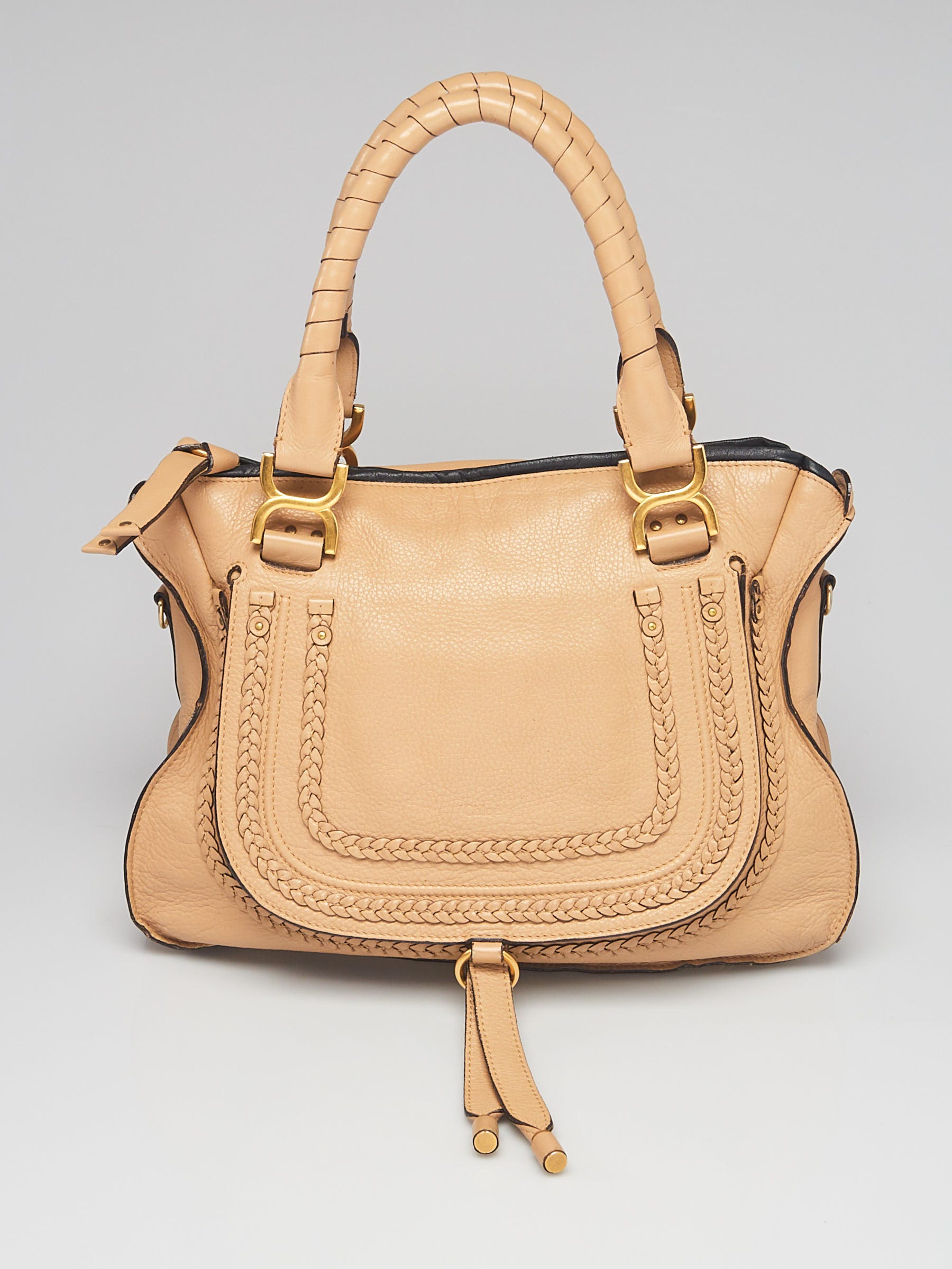Chloe Light Beige Pebbled Leather Braided Medium Marcie Satchel Bag w/o ...