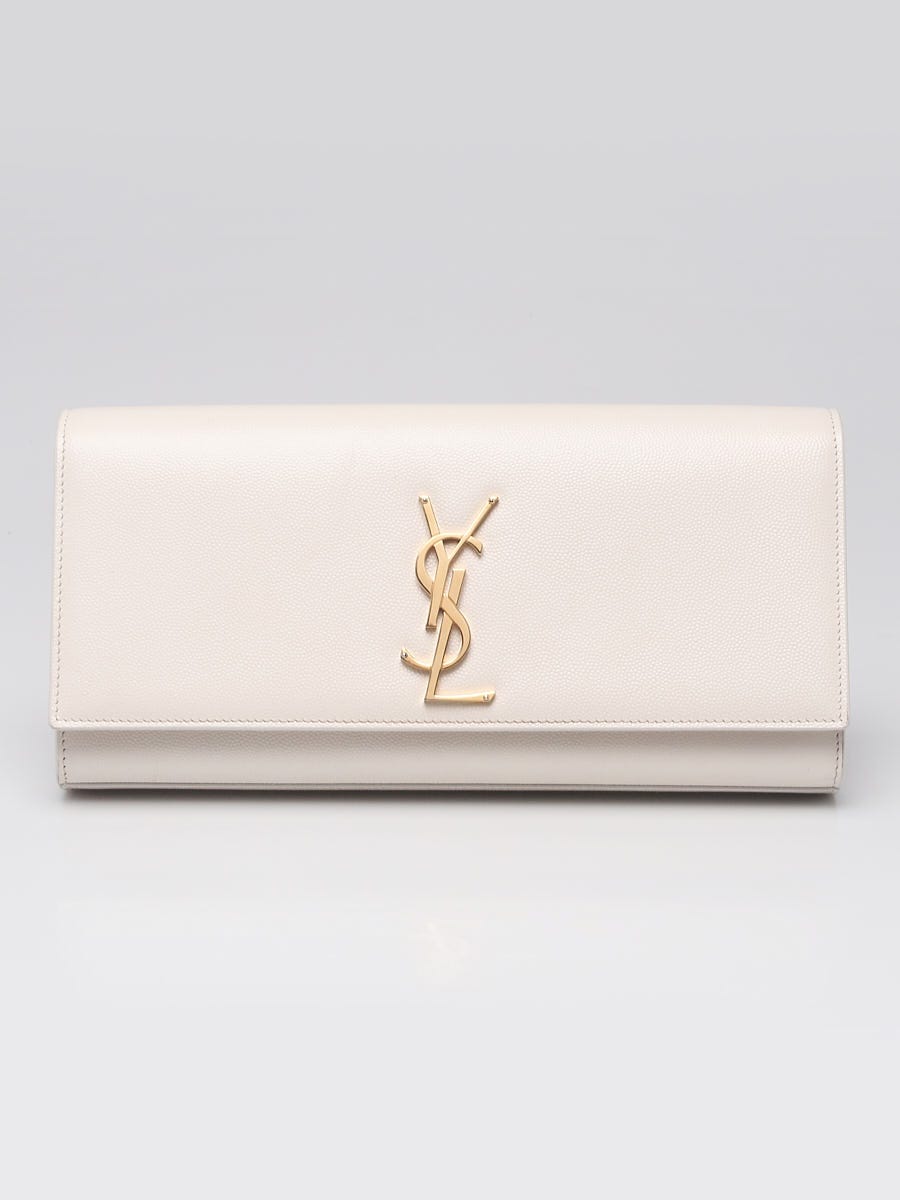 Yves Saint Laurent Off White Pebbled Leather Cassandre Clutch Bag ...