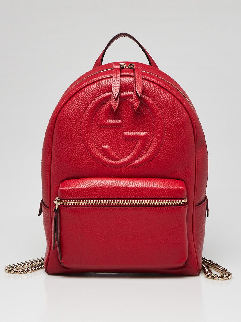 Gucci Red Pebbled Leather Soho Chain Backpack Bag | Yoogi's Closet