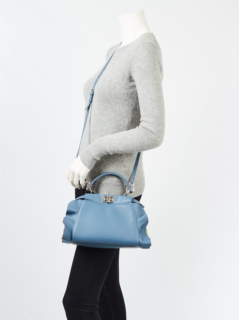 Fendi Blue Nappa Leather Peekaboo Wave Satchel Bag 8BN244 Fendi Blue Nappa Leather Peekaboo Wave Satchel Bag 8BN244