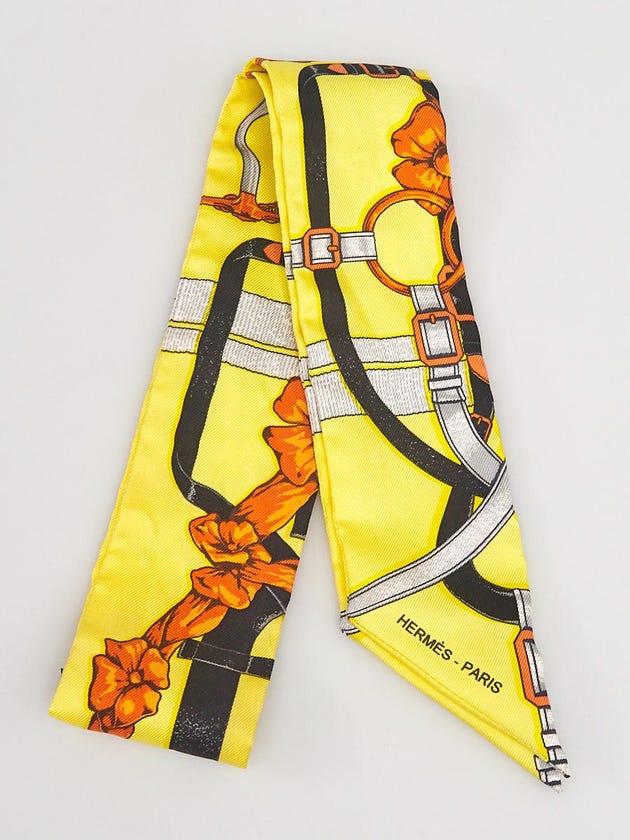 Hermes Yellow Multicolor Printed Silk Twilly Yoogis Closet
