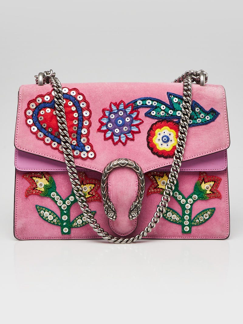 Gucci Lavender Suede Embroidered Medium Dionysus Bag | Yoogi's Closet