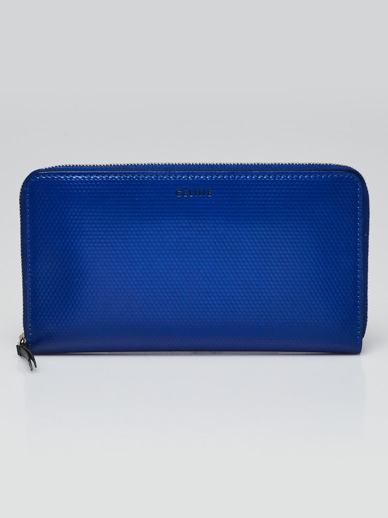 Celine Blue Embossed Leather Zip Multifunction Wallet | Yoogi's Closet