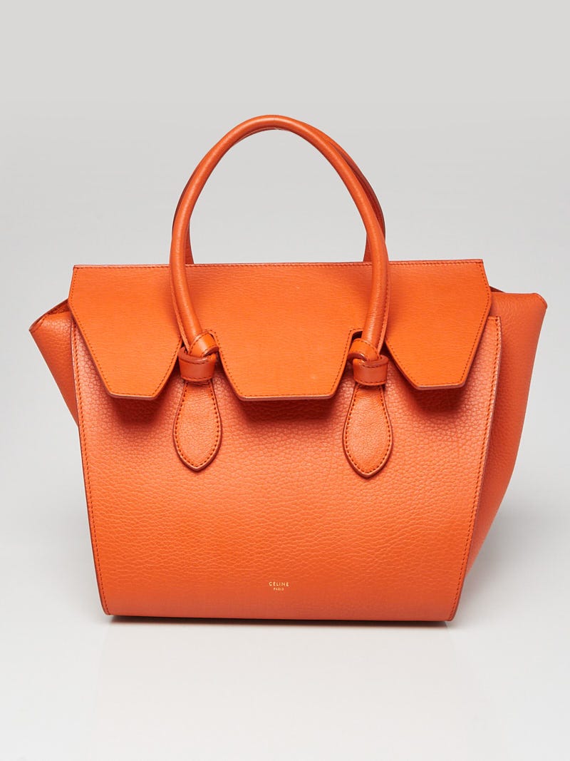 Celine Orange Grained Leather Mini Tie Tote Bag | Yoogi's Closet