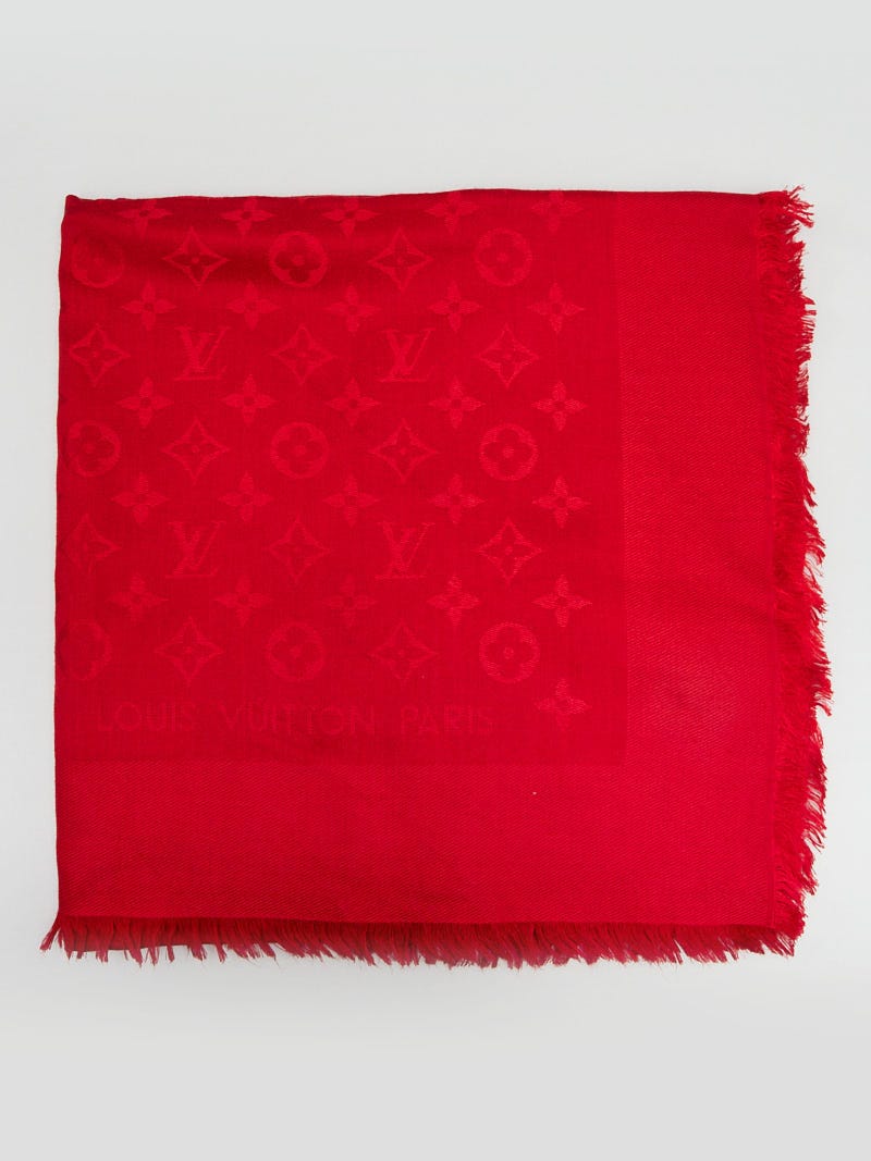 Louis Vuitton Red Monogram Silk/Wool Shawl Scarf | Yoogi's Closet