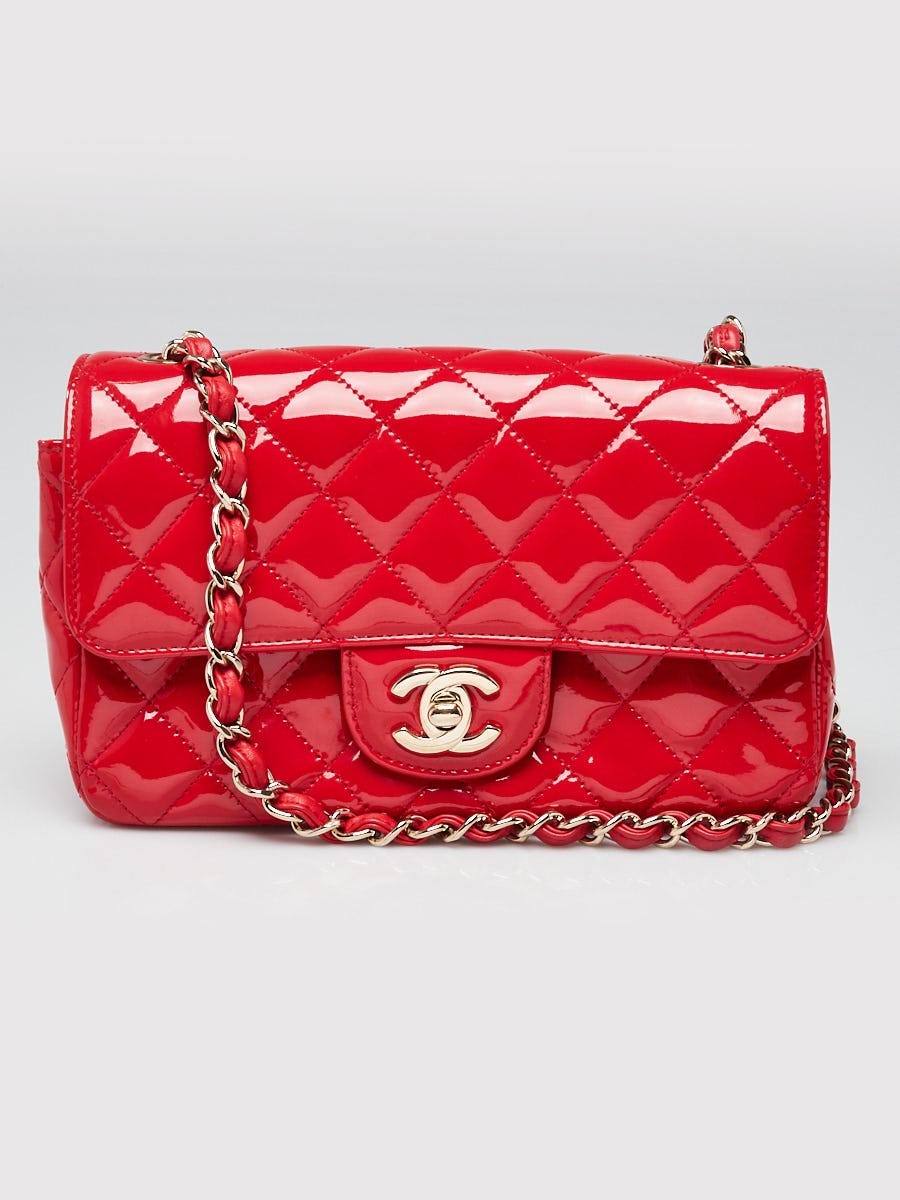 Chanel Red Quilted Patent Leather Classic Rectangular Mini Flap Bag ...
