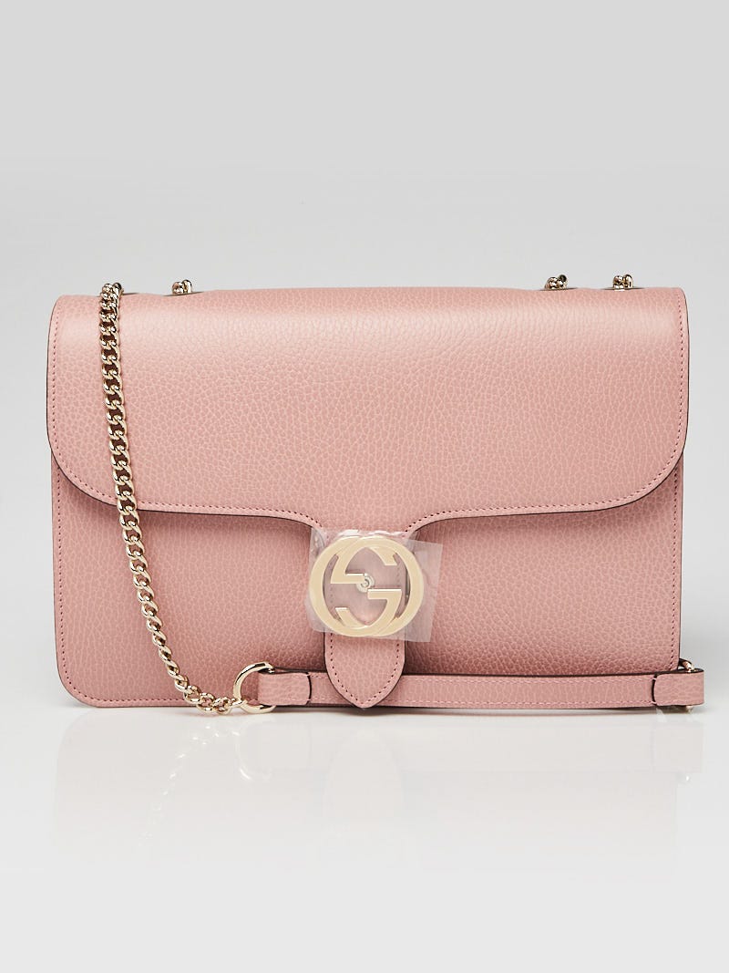 Gucci Pink Pebbled Leather Interlocking G Medium Shoulder Bag | Yoogi's ...