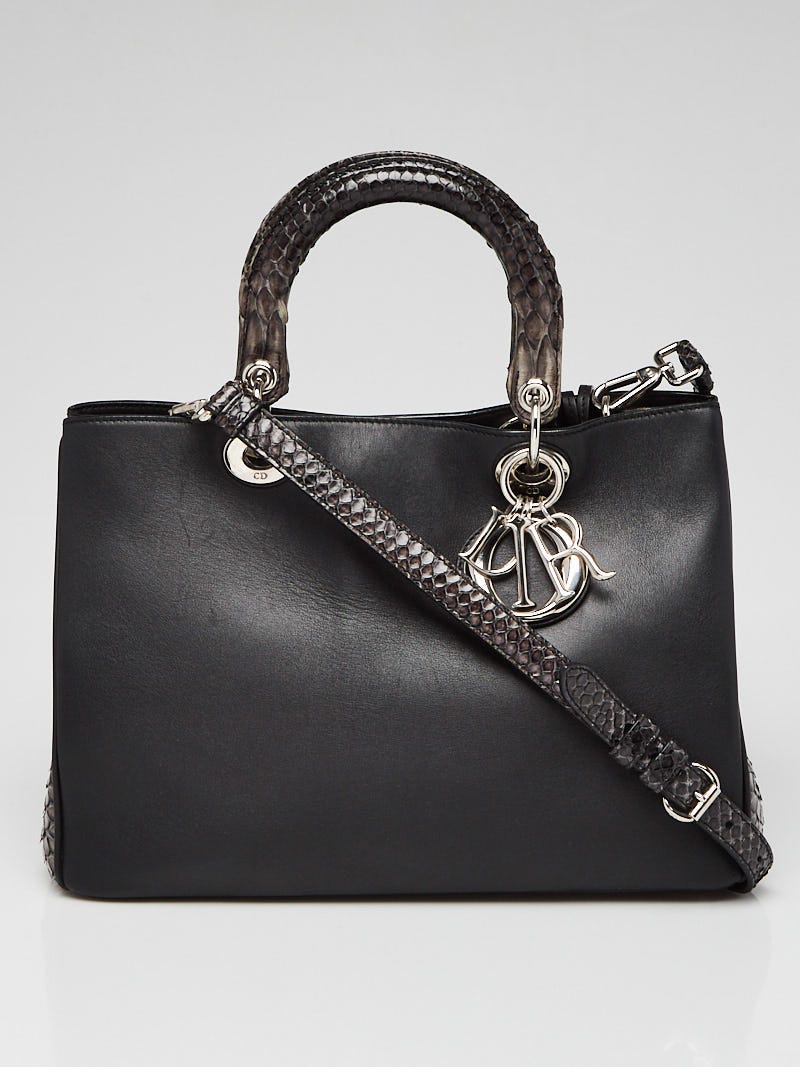 Christian Dior Black/Grey Leather and Python Medium Diorissimo Tote Bag ...