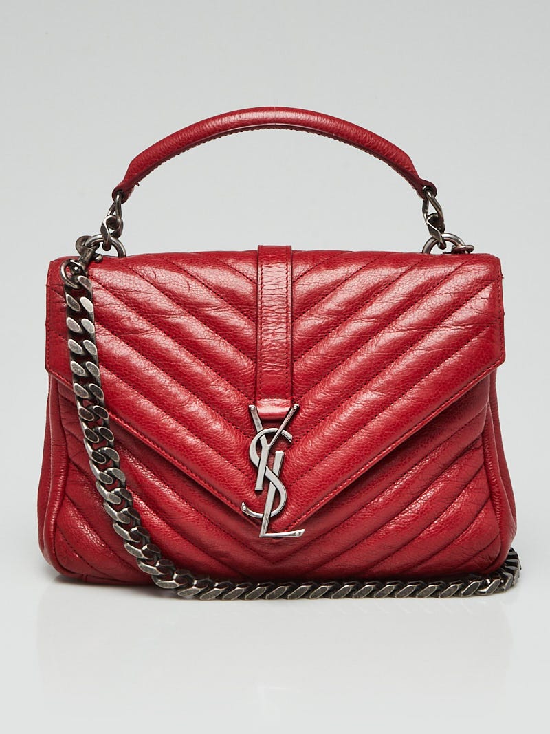 Yves Saint Laurent Red Chevron Quilted Leather Monogram Medium College ...