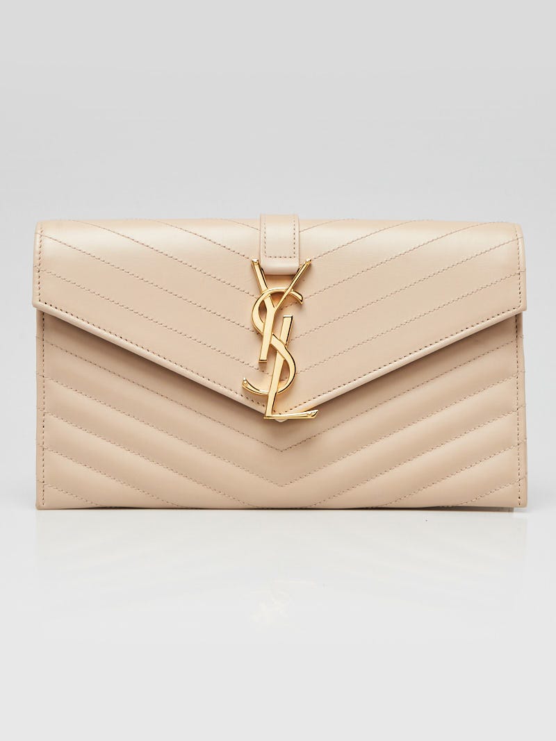 Yves Saint Laurent Beige Chevron Quilted Leather Envelope Clutch Bag ...