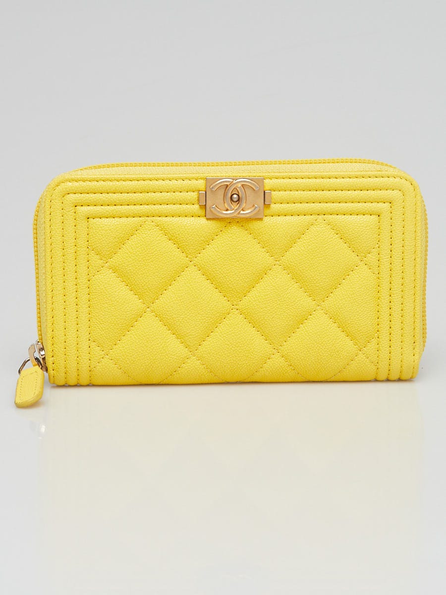 Chanel Yellow Quilted Leather Boy Zippy Compact Wallet | Yoogi's Closet