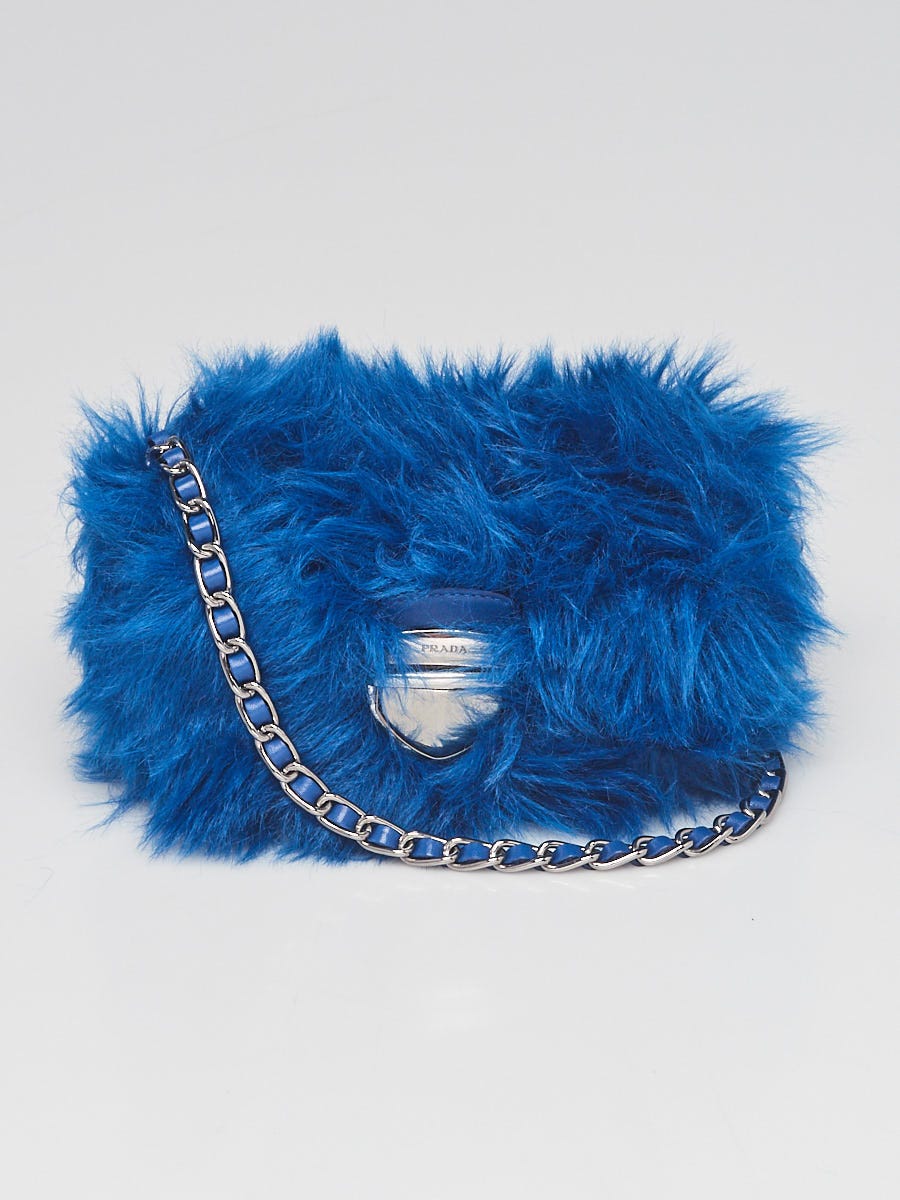 Prada Blue Faux Fur Crossbody Flap Bag | Yoogi's Closet