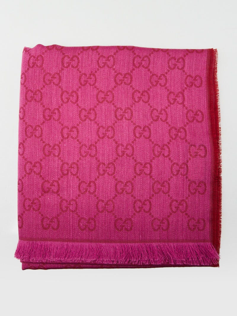 Gucci Pink Wool/Silk GG Weblong Shawl Scarf | Yoogi's Closet