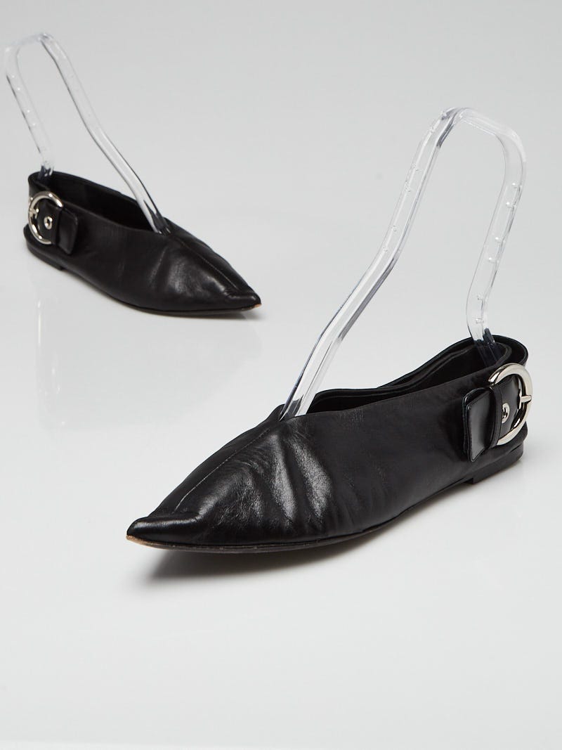 Celine Black Leather Pointed Toe Buckle Flats Size 8.5 39 Yoogi s Closet