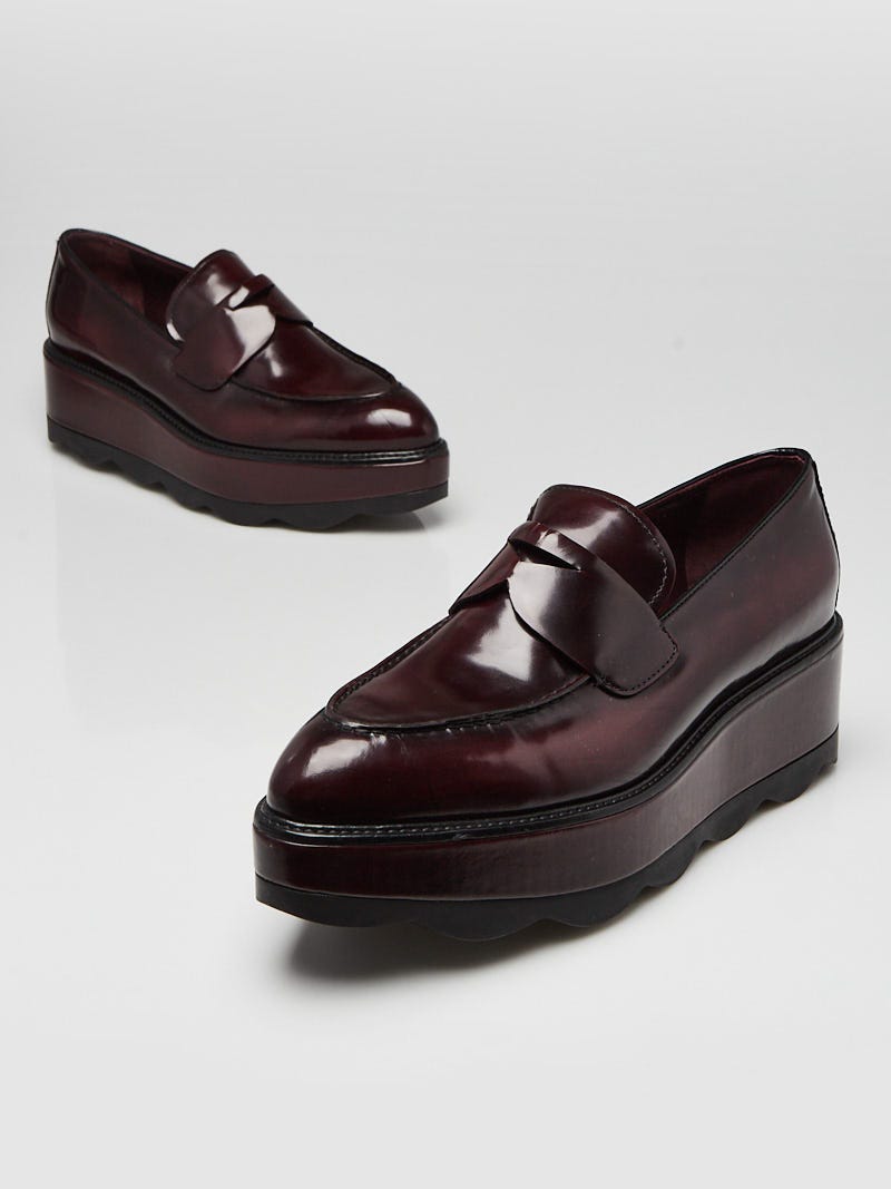 Prada Burgundy Leather Platform Loafers Size 8.5/39 Prada Burgundy Leather Platform Loafers Size 8.5/39