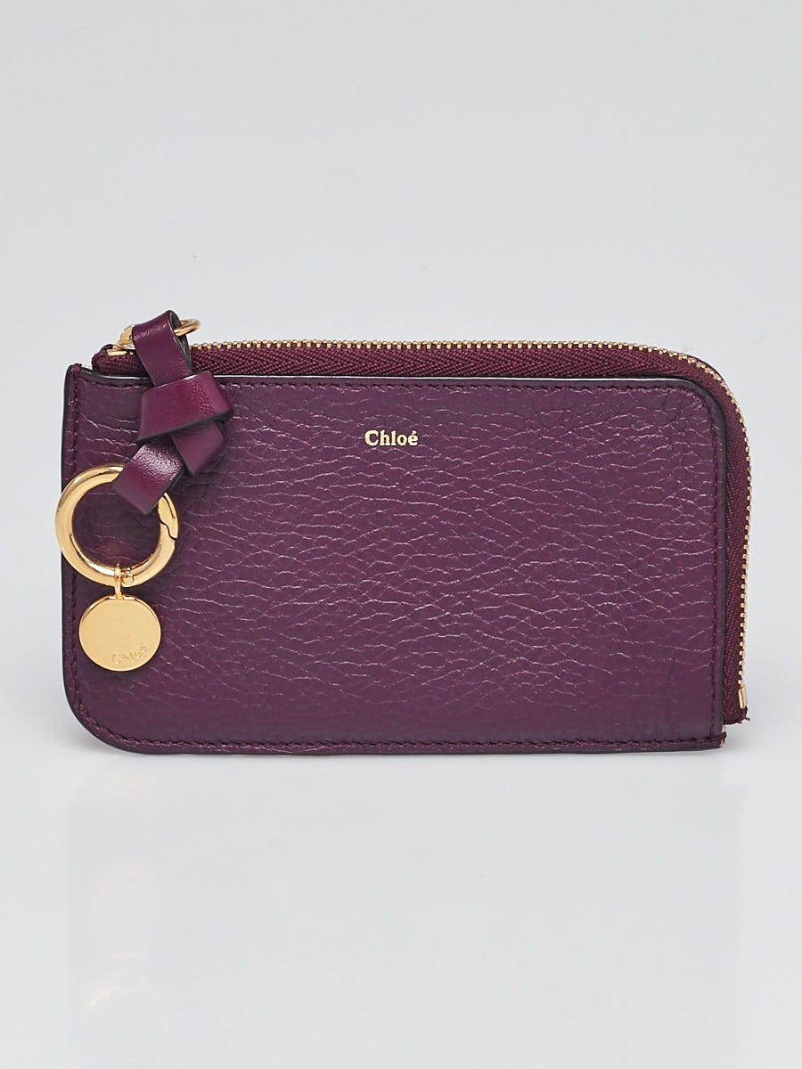 Chloe Purple Grained Leather Alphabet Card Holder | Yoogi's Closet