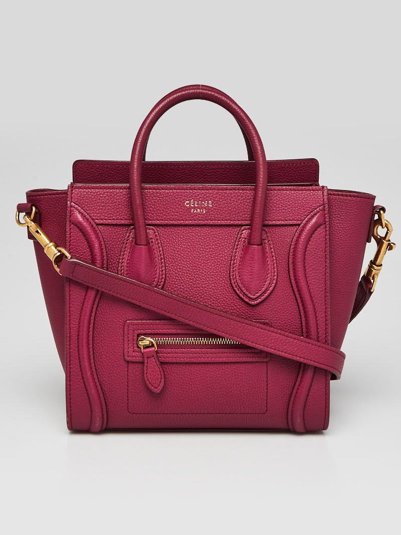 Celine Plum Drummed Calfskin Leather Nano Luggage Tote Bag | Yoogi's Closet