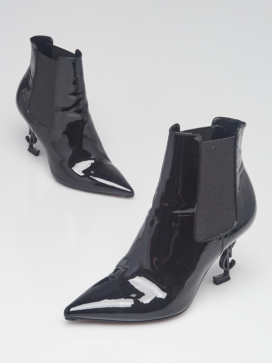 Yves Saint Laurent Black Patent Leather Monogram Opyum 110 Ankle Boots ...