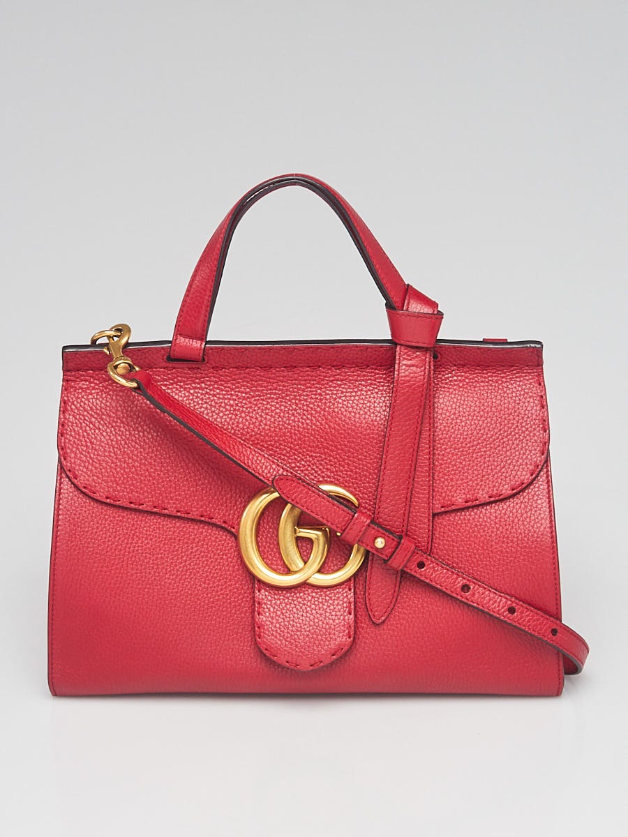 Gucci Red Pebbled Leather Marmont Top Handle Bag | Yoogi's Closet