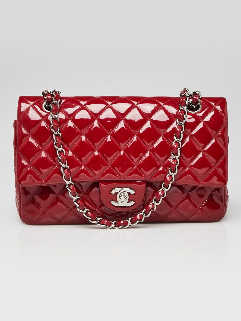 Chanel Red Quilted Patent Leather Classic Medium Double Flap Bag ...