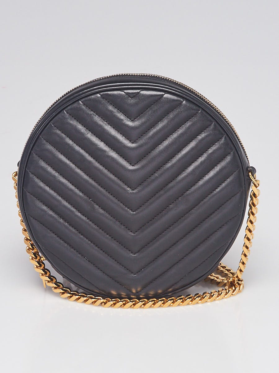 Yves Saint Laurent Black Chevron Quilted Leather Circle Crossbody Bag ...