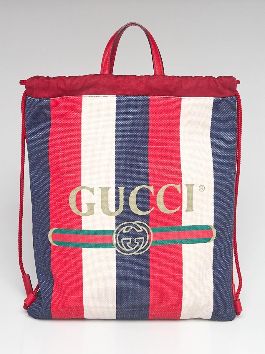 Gucci Red/White/Blue Striped Canvas Drawstring Backpack Bag | Yoogi's ...