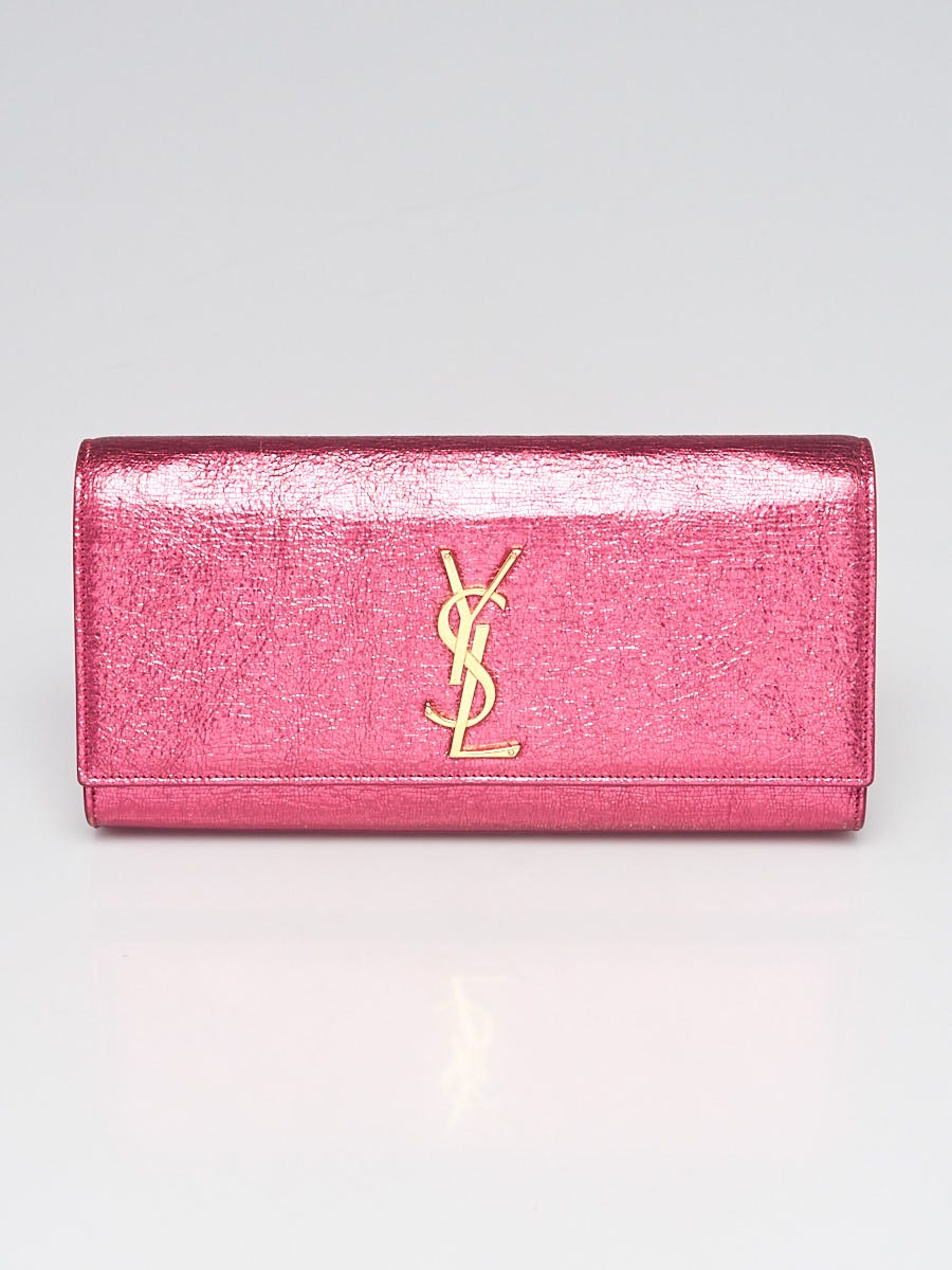 Yves Saint Laurent Metallic Pink Textured Leather Cassandre Clutch Bag ...