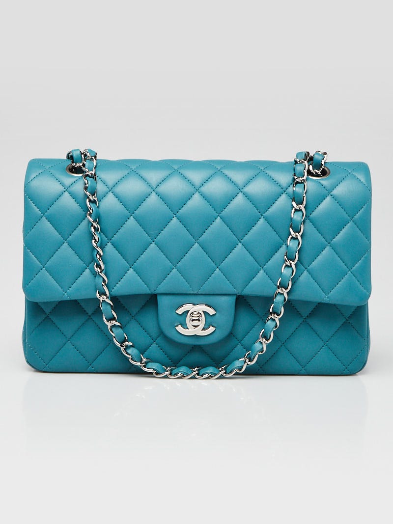 Chanel Turquoise Quilted Lambskin Leather Classic Medium Double Flap ...