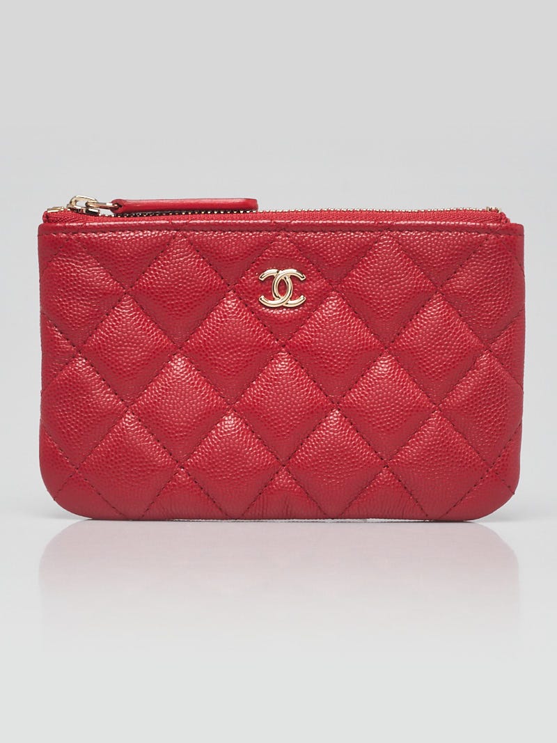 Chanel Red Quilted Caviar Leather Small O-Case Zip Pouch | Yoogi's Closet