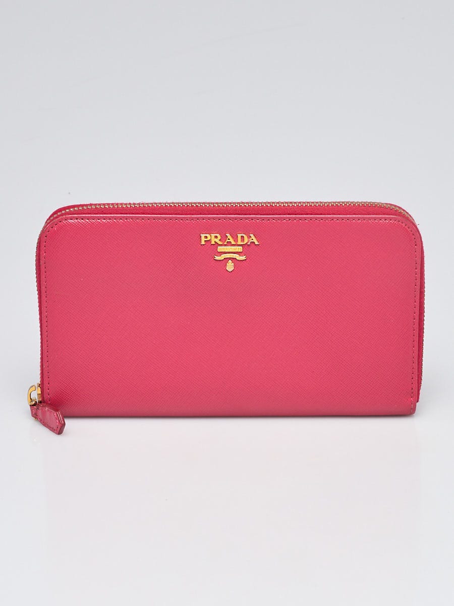 Prada Pink Saffiano Leather Zip Wallet | Yoogi's Closet