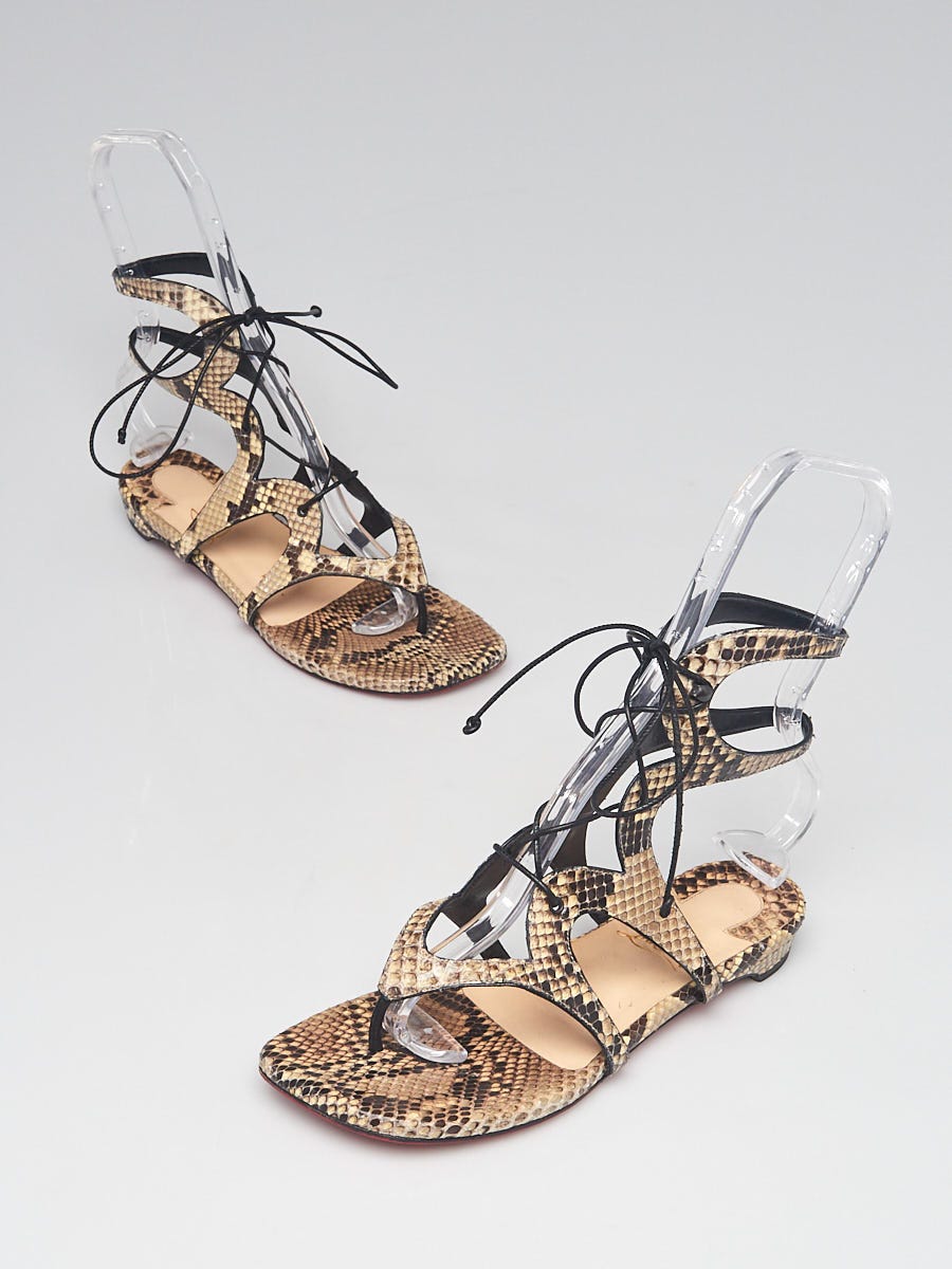 Christian Louboutin Brown/Grey Python Girafina Gladiator Flat Sandals ...