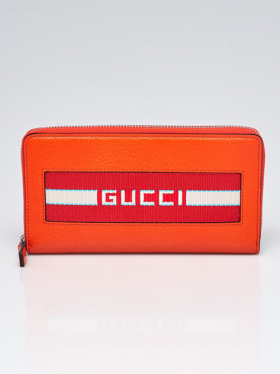 Gucci Orange Leather Signature Web Zip Around Wallet | Yoogi's Closet