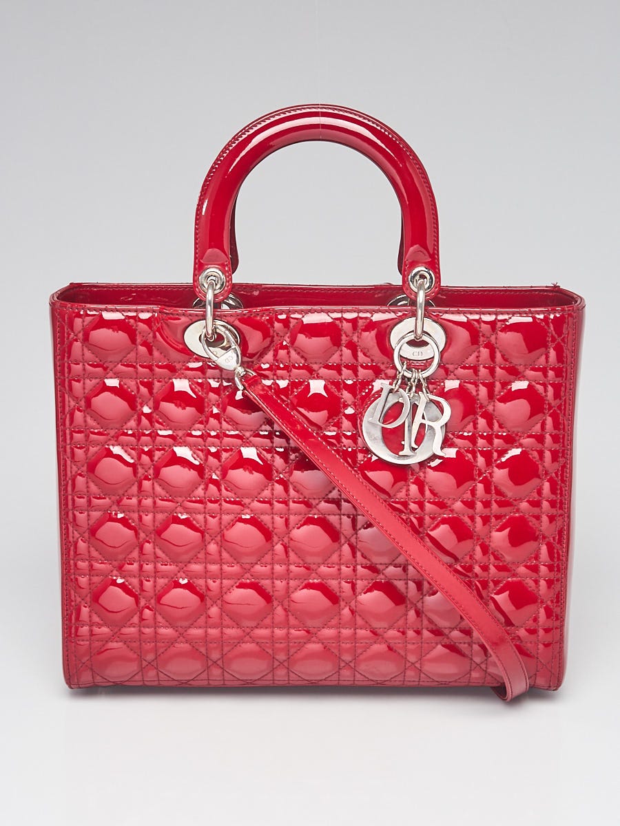 Christian Dior Red Cannage Quilted Patent Leather Large Lady Dior Bag ...
