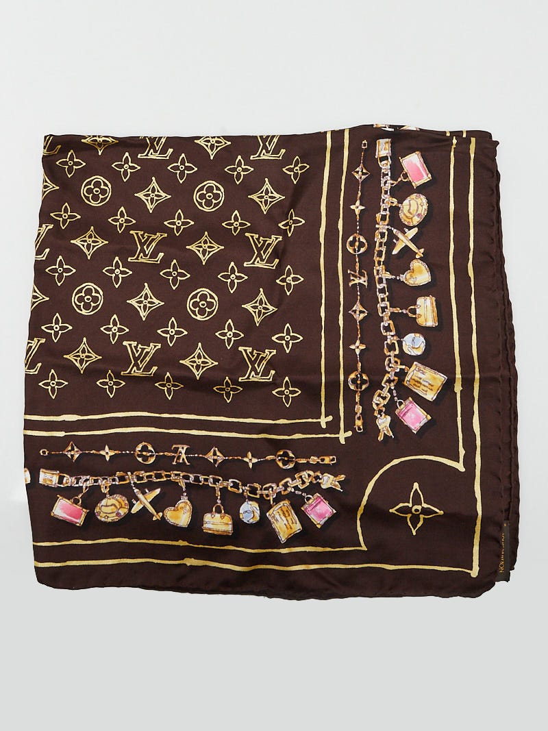 Louis Vuitton Brown Monogram Charms Pint Square Scarf | Yoogi's Closet