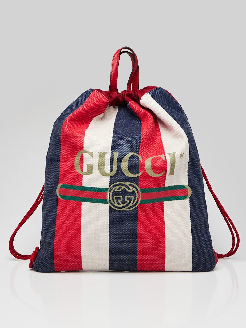 Gucci Red/White/Blue Striped Canvas Drawstring Backpack Bag | Yoogi's ...
