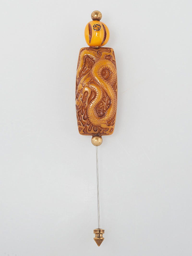 Gucci Brown Carved Resin Dragon Stick Pin Brooch | Yoogi's Closet