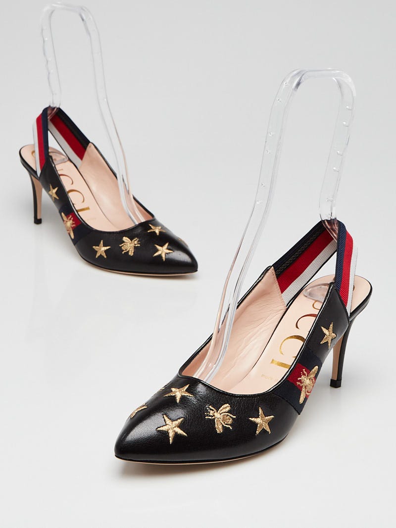 Gucci Black Leather Sylvie Vintage Web Star/Bee Pumps Size 8/38.5 ...