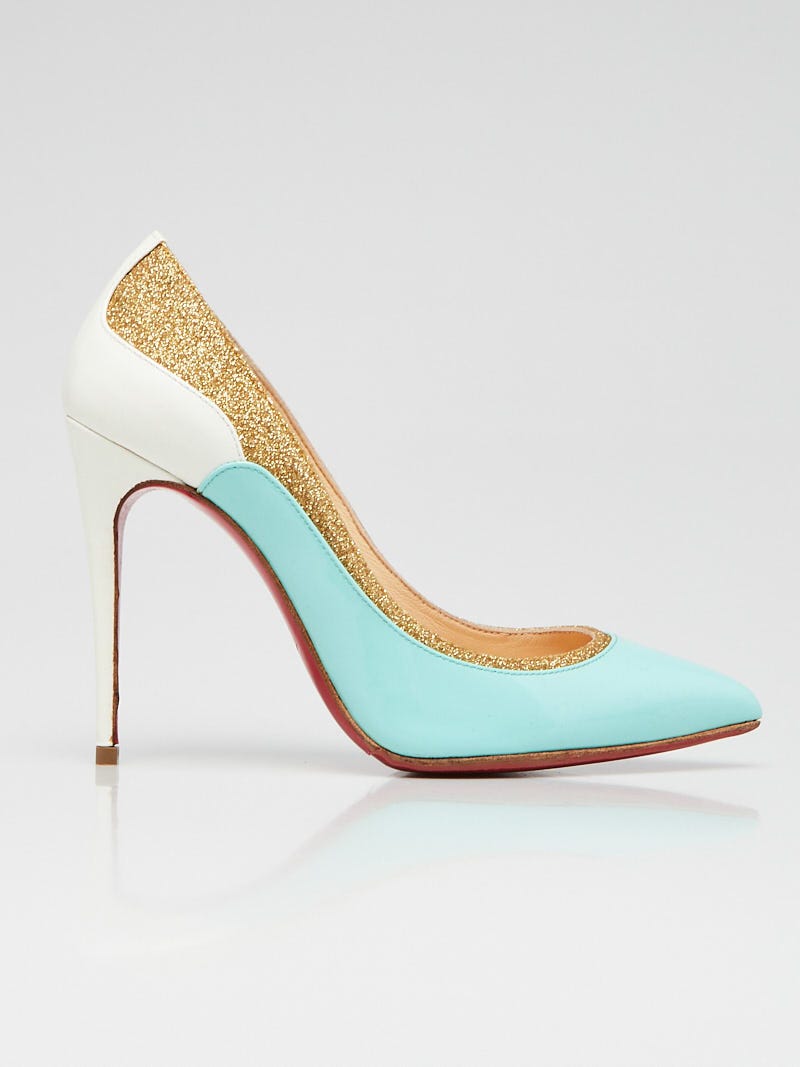 Christian Louboutin White/Gold/Opaline Leather and Glitter Christian Louboutin White/Gold/Opaline Leather and Glitter