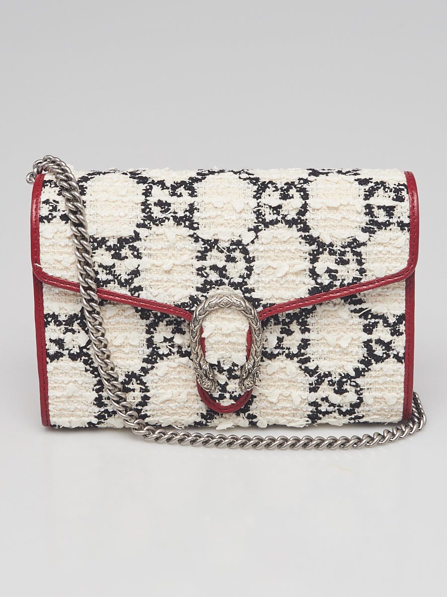 Gucci Red/White/Black GG Tweed Dionysus Mini Wallet on Chain Bag ...