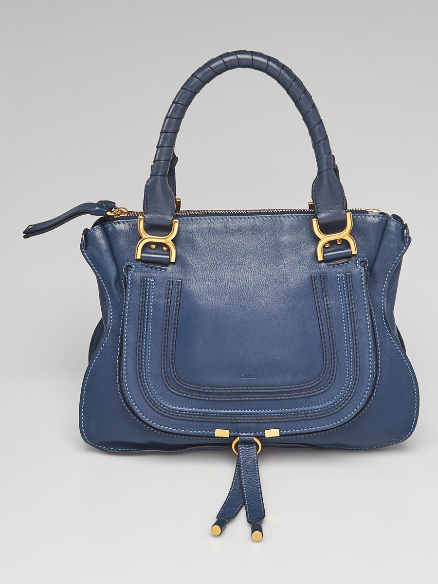 Chloe Blue Leather Medium Marcie Satchel Bag | Yoogi's Closet