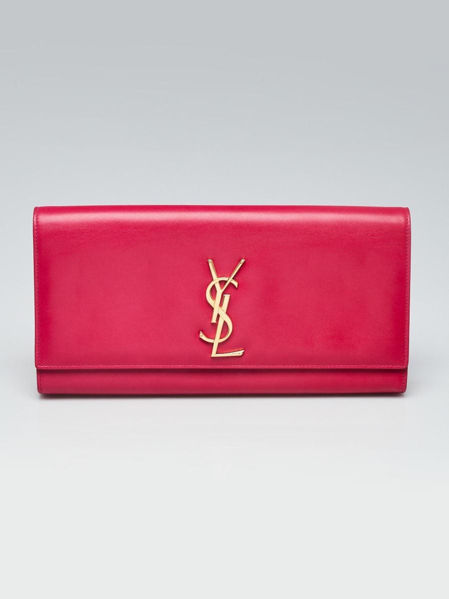 Yves Saint Laurent Pink Smooth Leather Monogram Clutch Bag | Yoogi's Closet