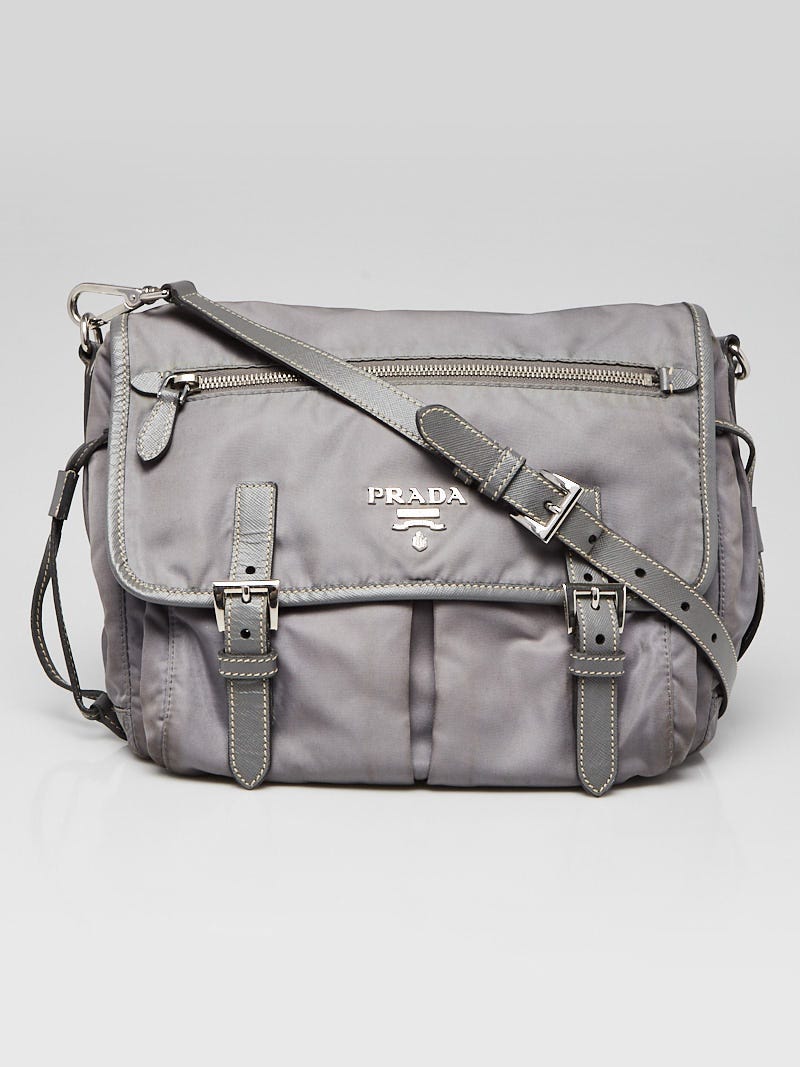 Prada Grey Vela Nylon and Saffiano Leather Small Messenger Bag | Yoogi ...