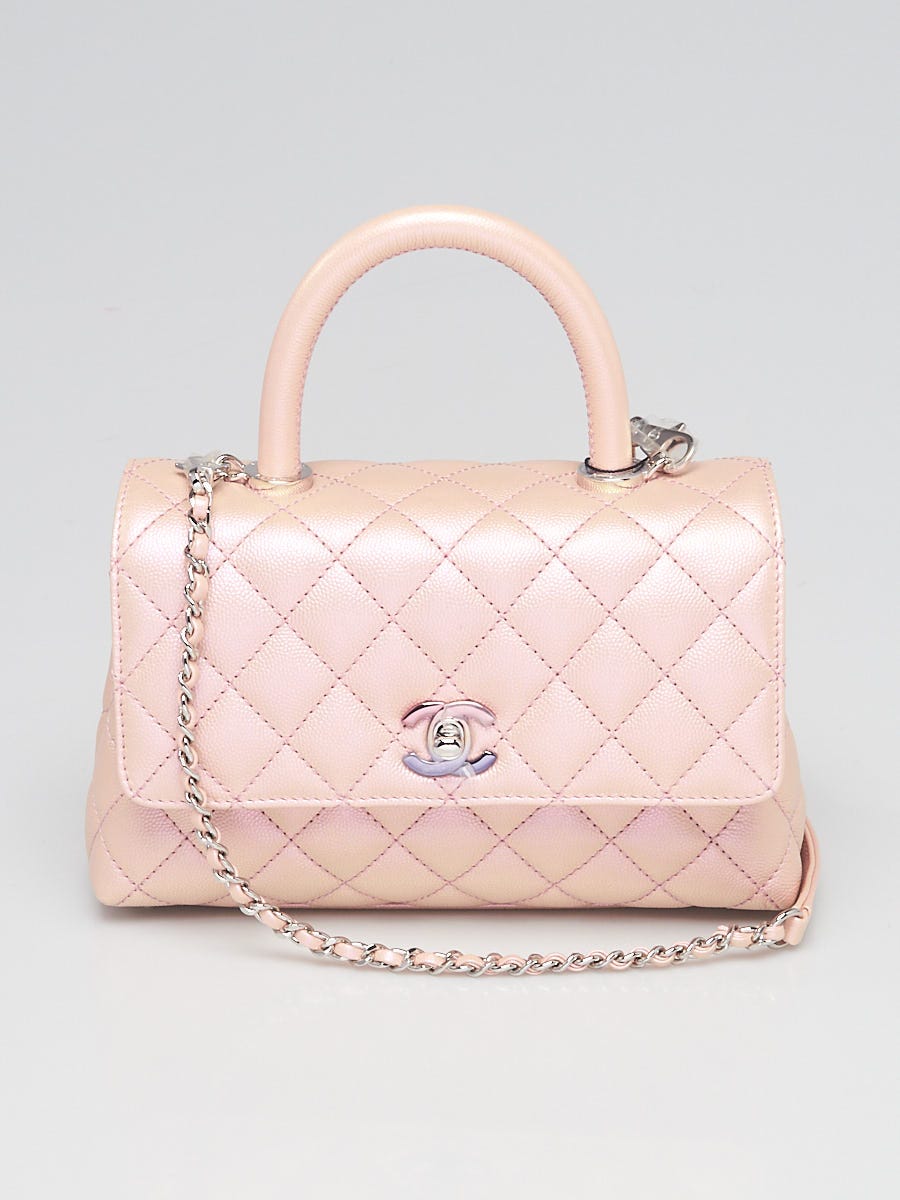 Chanel Iridescent Pink Quilted Caviar Leather Mini Coco Handle Bag ...