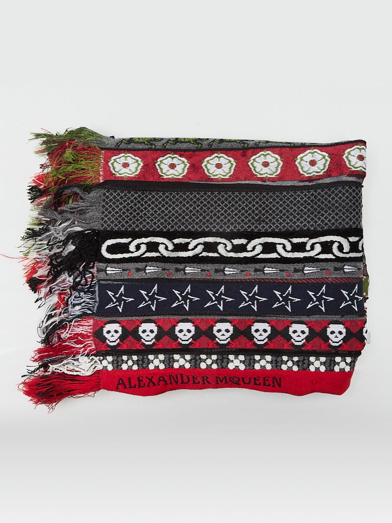 Alexander McQueen Black/Red Polyester Blend Embroidered Scarf | Yoogi's ...