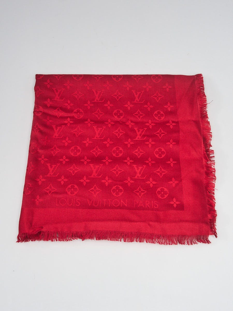 Louis Vuitton Red Monogram Silk/Wool Shawl Scarf | Yoogi's Closet