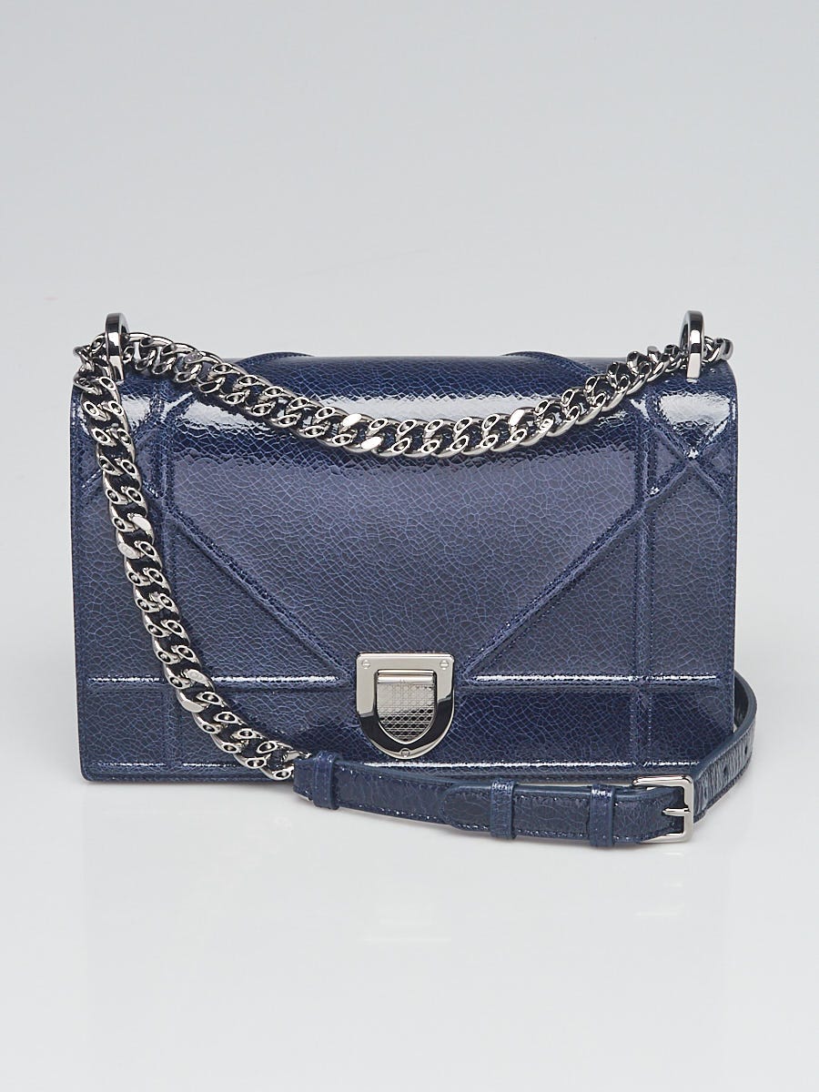 Christian Dior Blue Textured Patent Leather Medium Diorama Flap Bag ...