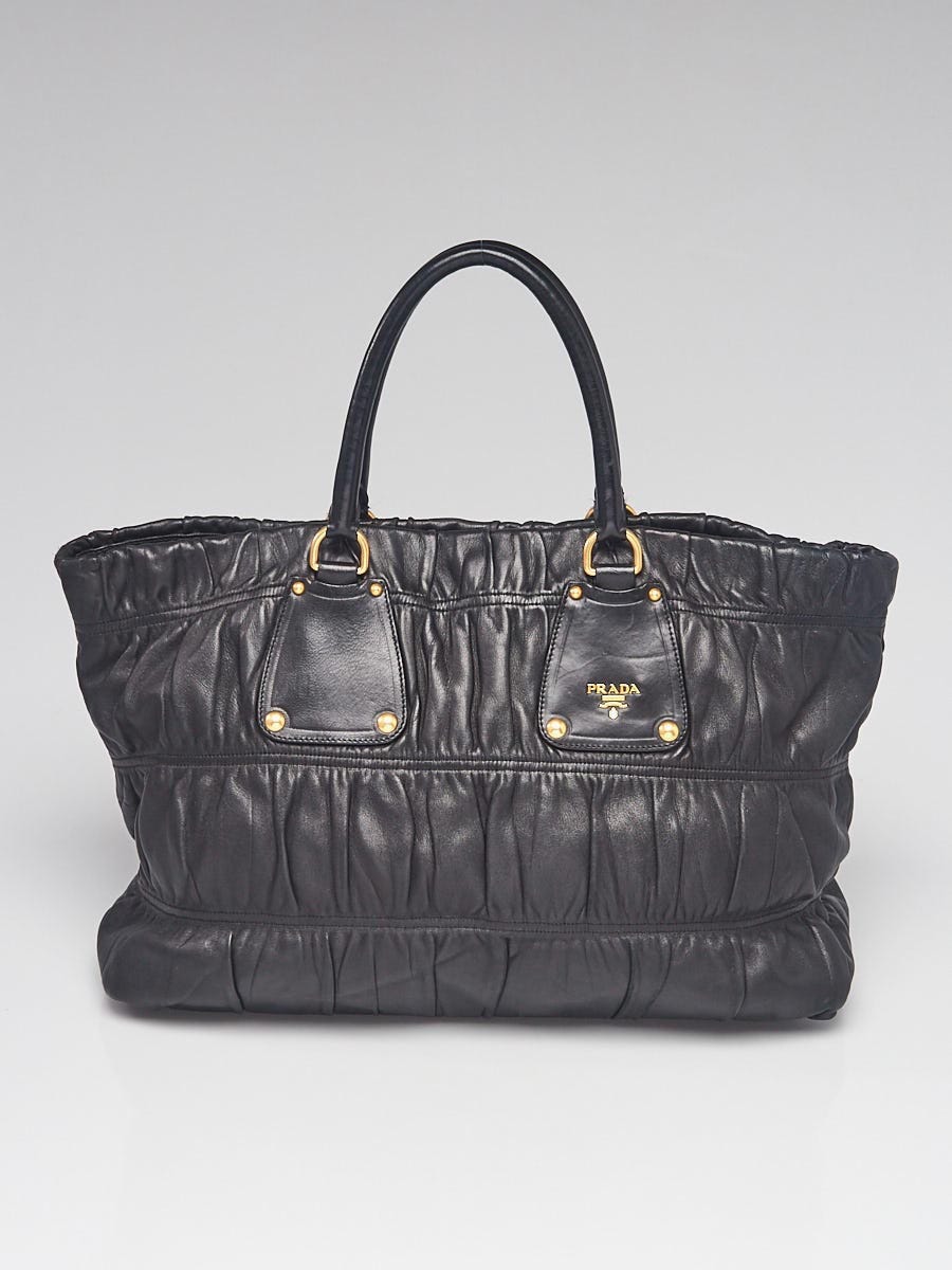 Prada Black Ruched Nappa Gauffre Antic Tote Bag | Yoogi's Closet