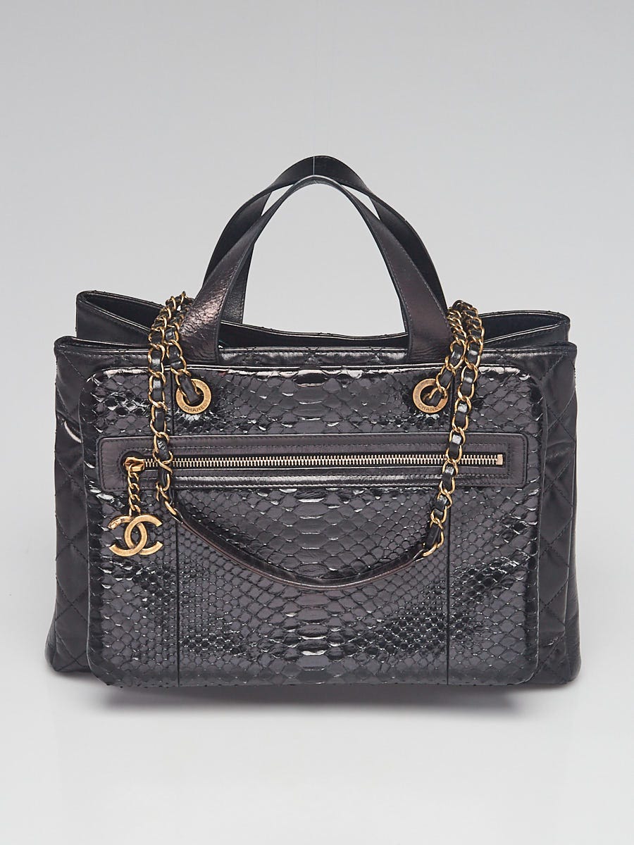 Chanel Black Python and Glazed Calfskin Leather Tote Bag | Yoogi's Closet