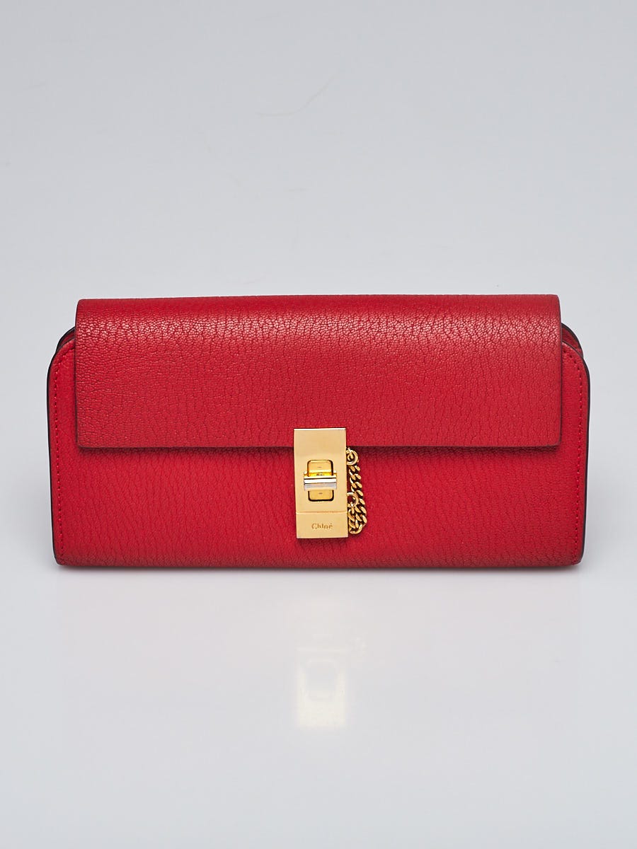 Chloe Plaid Red Leather Drew Flap Wallet | Yoogi's Closet